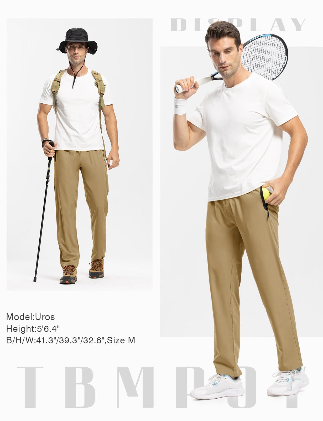 TBMPOY Men's Outdoor Lightweight Hiking Mountain Pants Running Active Jogger Pants Khaki XXL