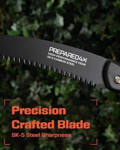 Portable Survival Folding Hand Saw - 11'' Steel Blade, Camping Saw, Heavy Duty & Lightweight w/Non-Slip Handle & Hand Guard - Compact Pocket-Sized Pruning Saw for Outdoor, Camp, Garden, Tree Pruning