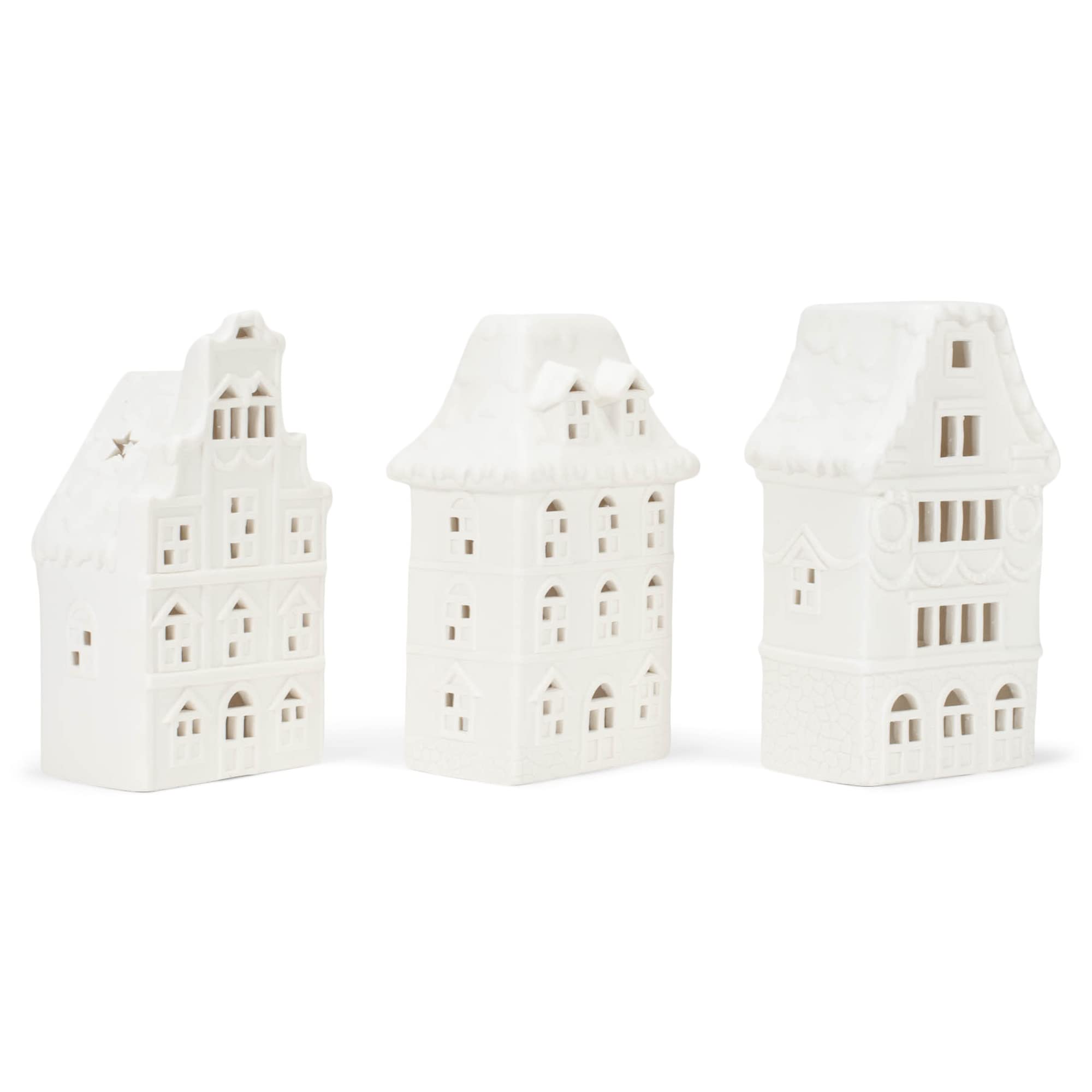Mark Feldstein & Associates Village Row House White 8 x 4.5 Porcelain Holiday Tea Light Figurines Set of 3