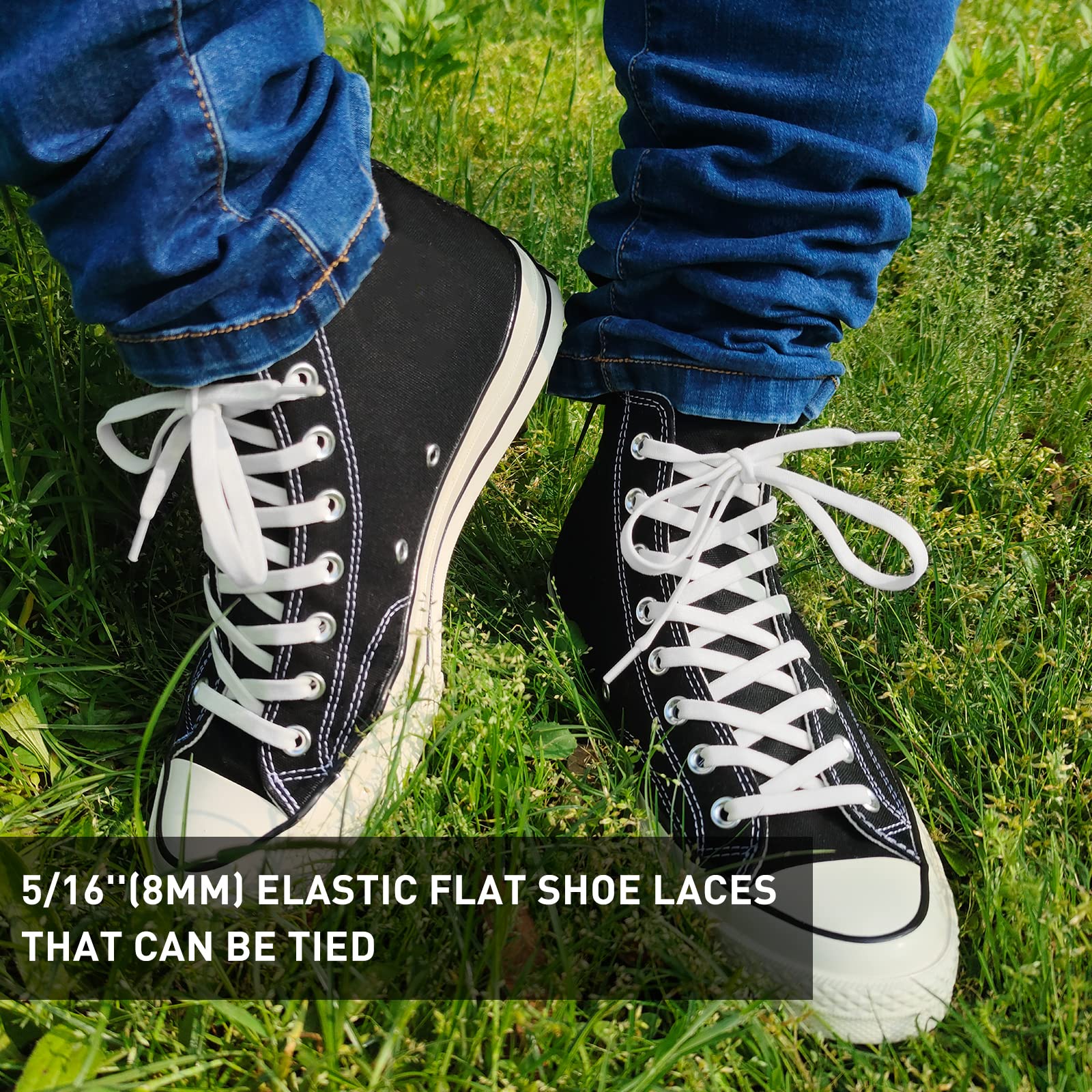 UamGlsob 2 Pairs 5/16" Flat Elastic Shoe Lace, 27"-72" Length Stretch Shoelaces Strings Replacement for Nike Blazer High Top Sneakers (New White, 54''/140cm)
