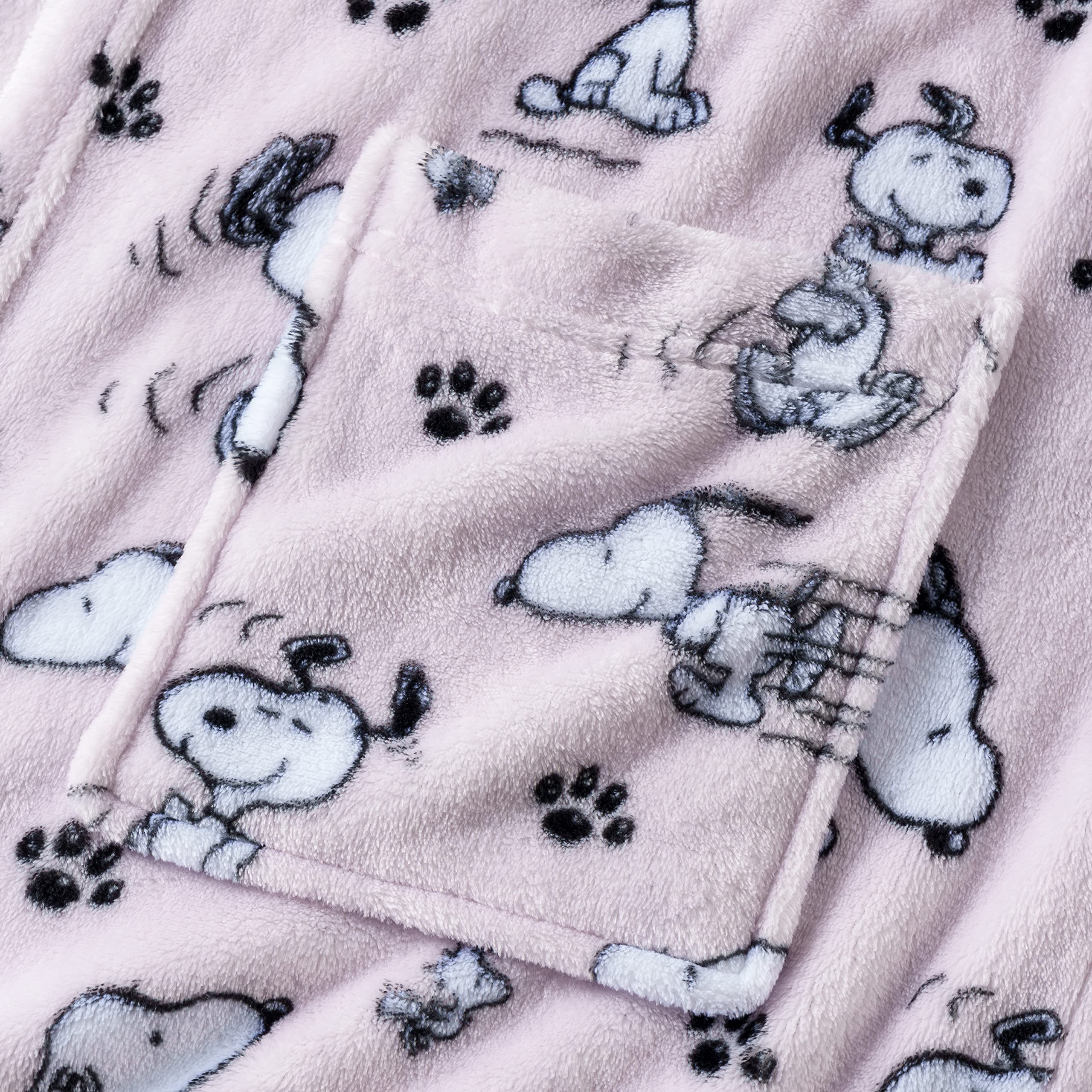 Berkshire Blanket Peanuts® Snoopy VelvetLoft® Soft Lightweight Women Robes, Short Hooded Robe with Pockets, Gifts for Women(Peanuts Poses and Paws Lavender, Large)