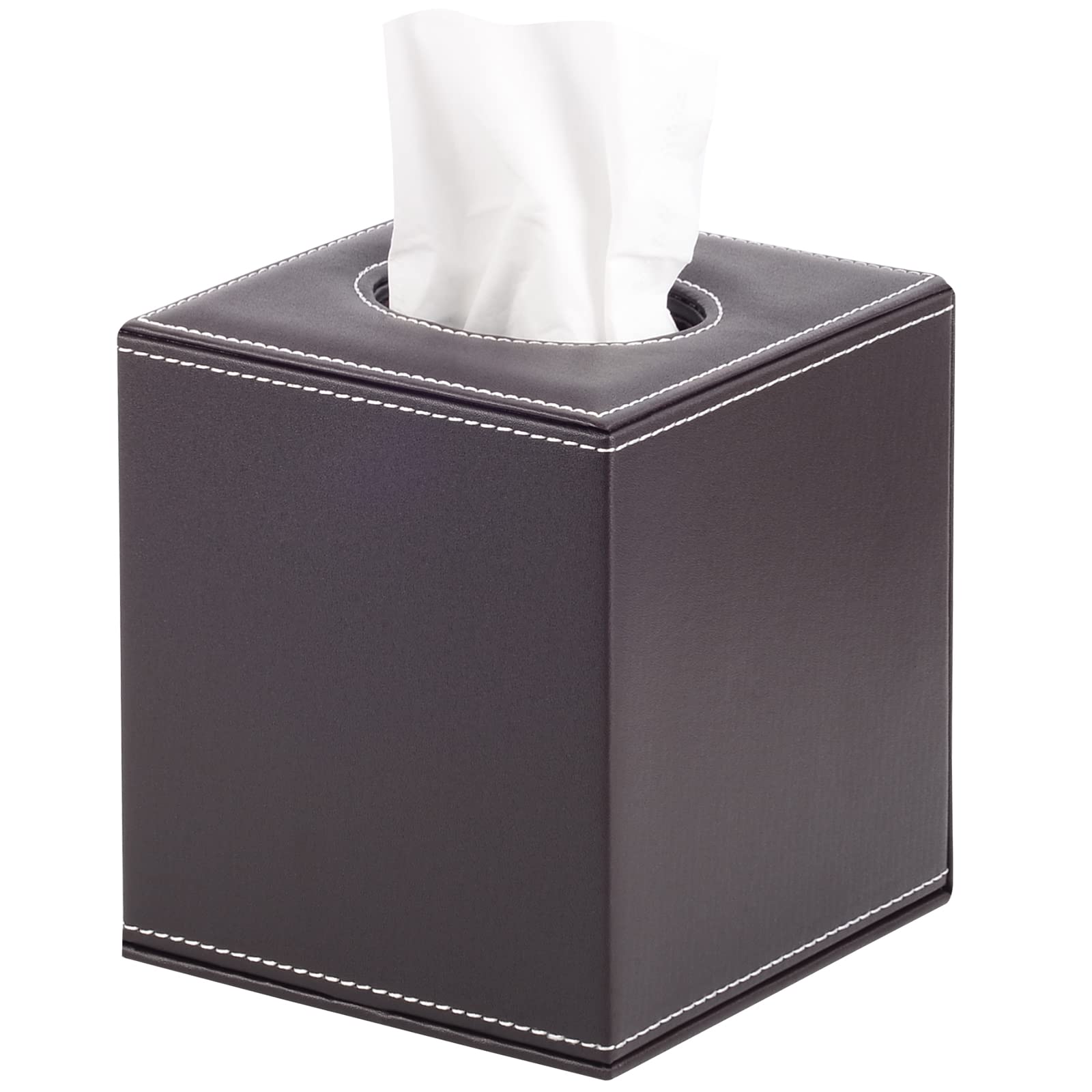RHCSZ Stylish PU Leather Tissue Box Holder, Square Napkin Holder Pumping Paper Case Dispenser, Facial Tissue Holder with Magnetic Bottom for Home Office (Brown)