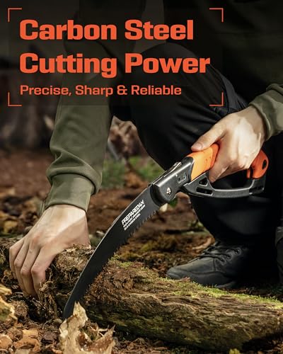 Portable Survival Folding Hand Saw - 11'' Steel Blade, Camping Saw, Heavy Duty & Lightweight w/Non-Slip Handle & Hand Guard - Compact Pocket-Sized Pruning Saw for Outdoor, Camp, Garden, Tree Pruning