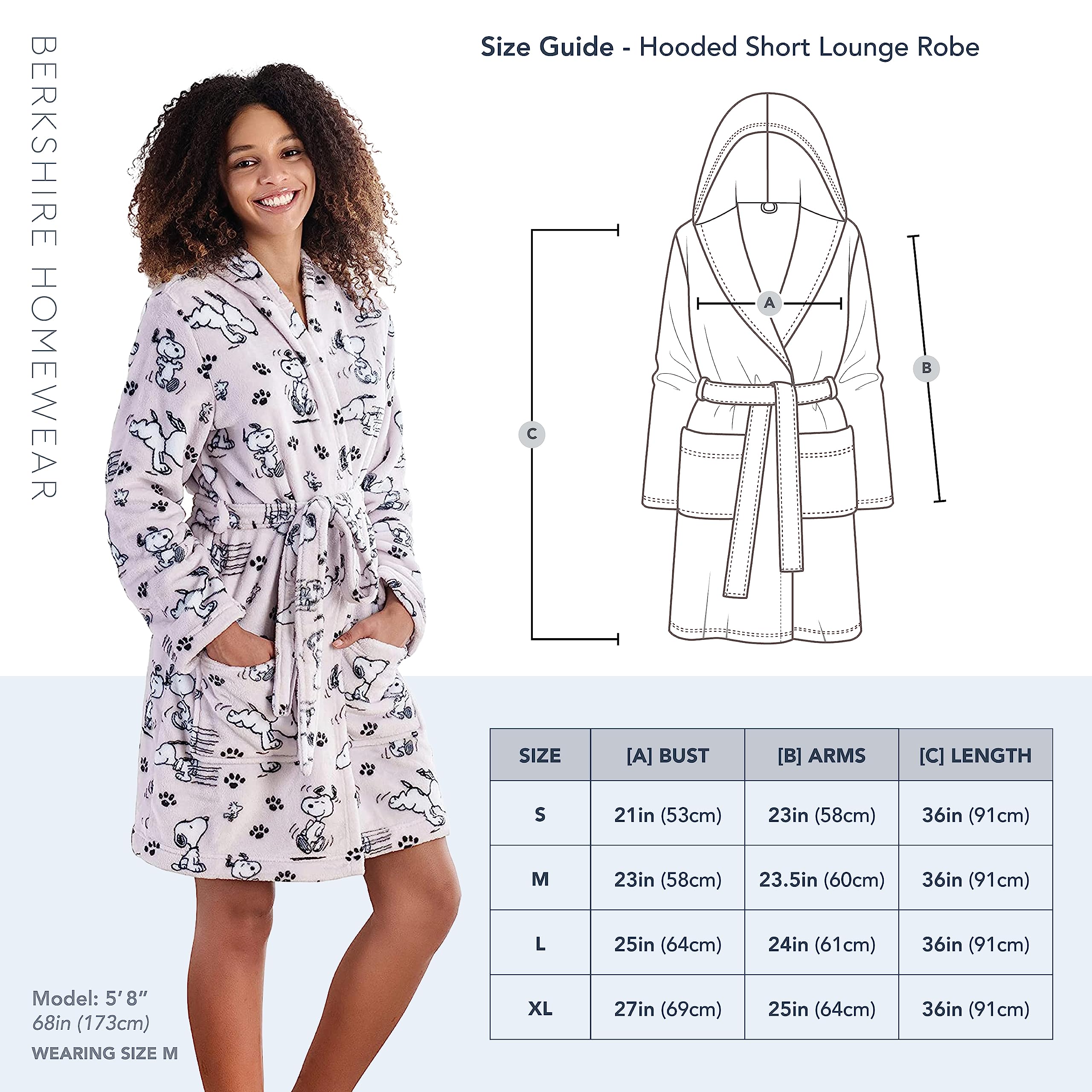 Berkshire Blanket Peanuts® Snoopy VelvetLoft® Soft Lightweight Women Robes, Short Hooded Robe with Pockets, Gifts for Women(Peanuts Poses and Paws Lavender, Large)