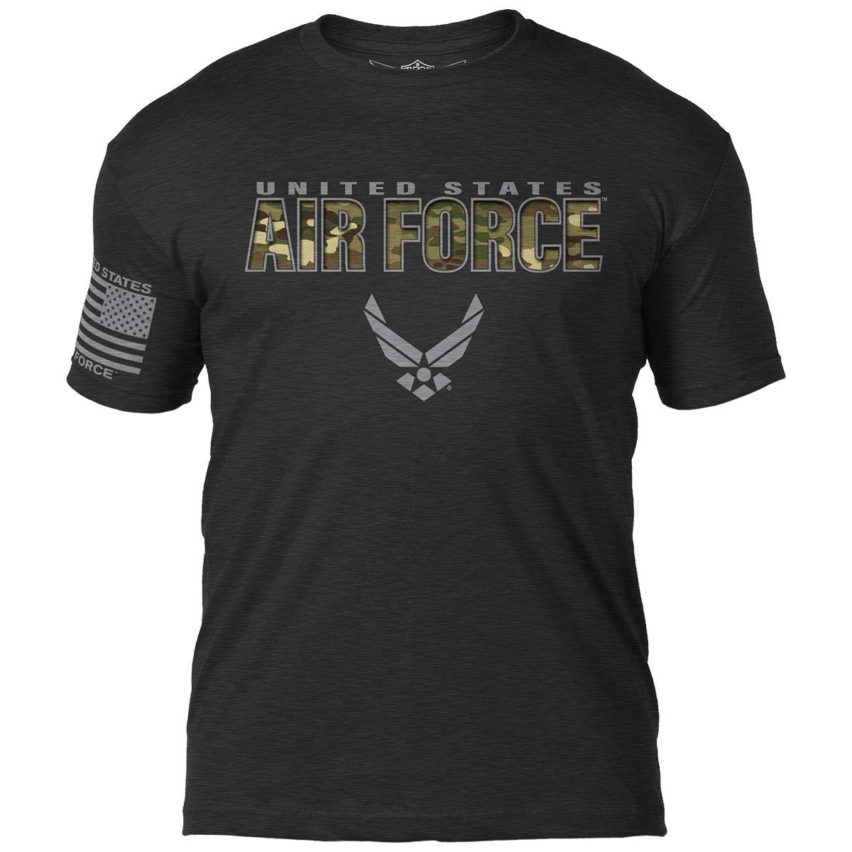 7.62 Design US Air Force Camo Text Men's T-Shirt Heather Black X-Large