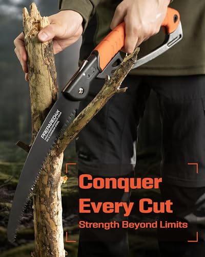 Portable Survival Folding Hand Saw - 11'' Steel Blade, Camping Saw, Heavy Duty & Lightweight w/Non-Slip Handle & Hand Guard - Compact Pocket-Sized Pruning Saw for Outdoor, Camp, Garden, Tree Pruning