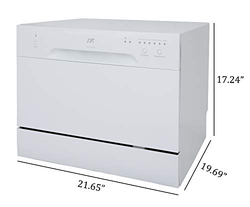 SPT SD-2213W ENERGY STAR Compact Countertop Dishwasher - Portable Dishwasher with Stainless Steel Interior and 6 Place Settings Rack Silverware Basket for Apartment Office And Home Kitchen, White