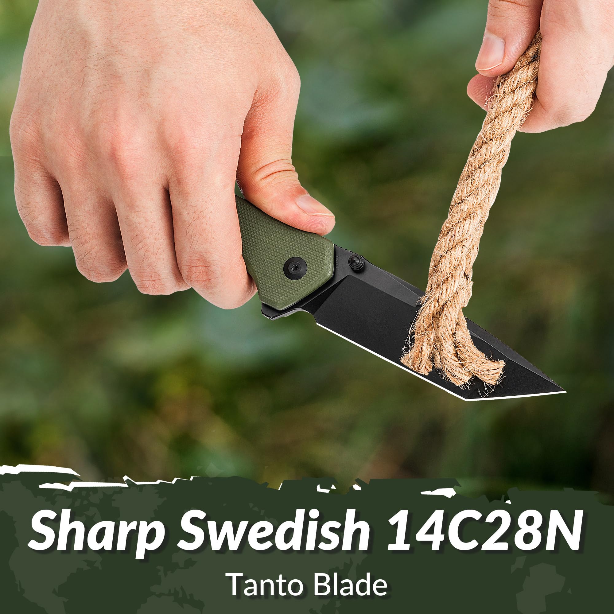 CIVIVI Brazen Folding Knife, Button Lock Pocket Knife with 3.46'' Swedish 14C28N Tanto Blade, Ultra-Grip G10 Handle, Low Profile Clip for EDC C19059C-2 (OD Green)
