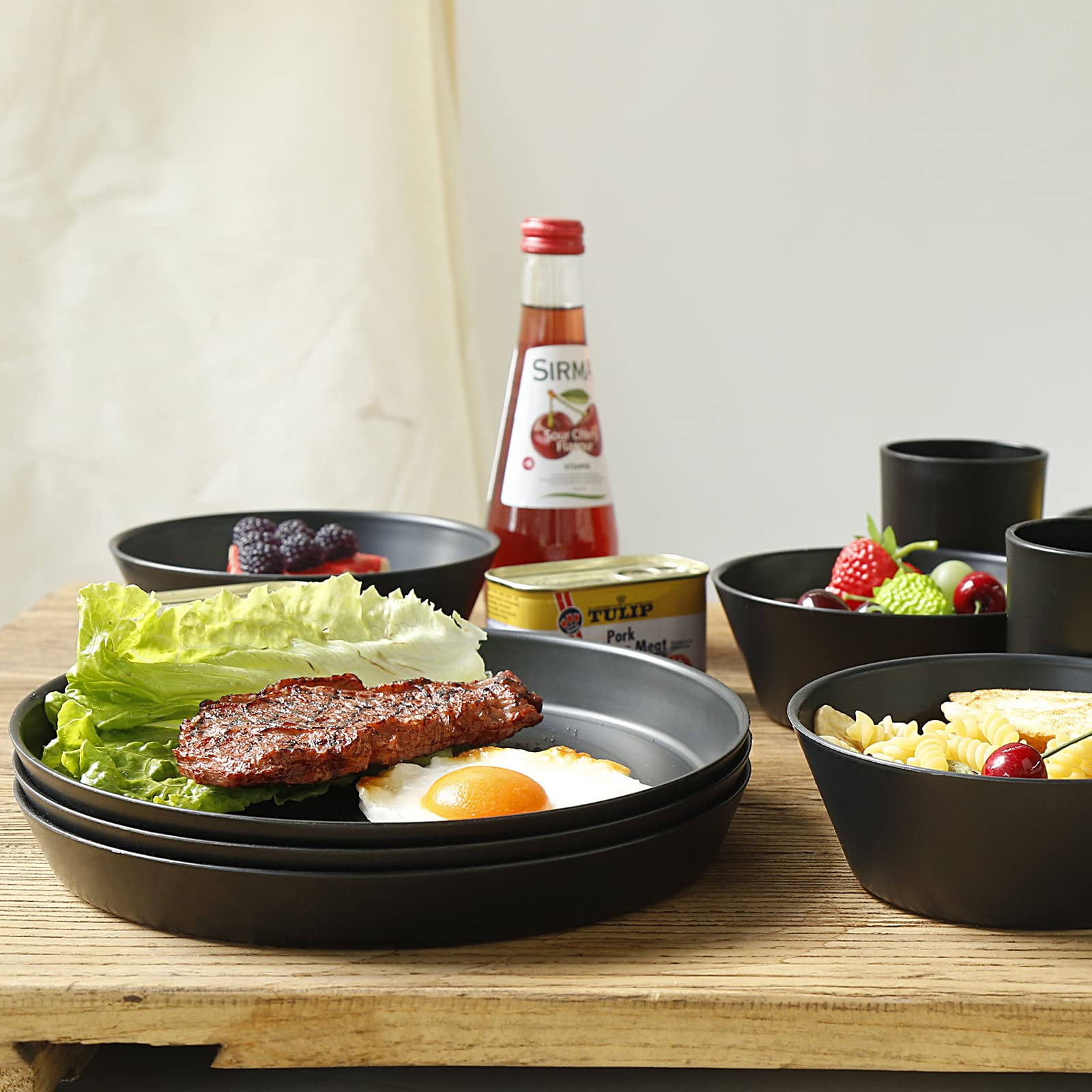 Shopwithgreen Wheat Straw Dinnerware Sets, 12 PCS Microwave Unbreakable Plates and Bowls Sets, Reusable Lightweight Tableware Dinner Dishes, Bowls, Cups, Dishes for Camping, Kitchen, RV