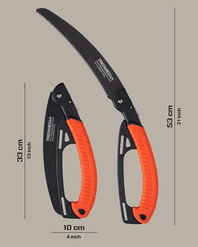 Portable Survival Folding Hand Saw - 11'' Steel Blade, Camping Saw, Heavy Duty & Lightweight w/Non-Slip Handle & Hand Guard - Compact Pocket-Sized Pruning Saw for Outdoor, Camp, Garden, Tree Pruning