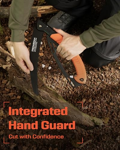 Portable Survival Folding Hand Saw - 11'' Steel Blade, Camping Saw, Heavy Duty & Lightweight w/Non-Slip Handle & Hand Guard - Compact Pocket-Sized Pruning Saw for Outdoor, Camp, Garden, Tree Pruning