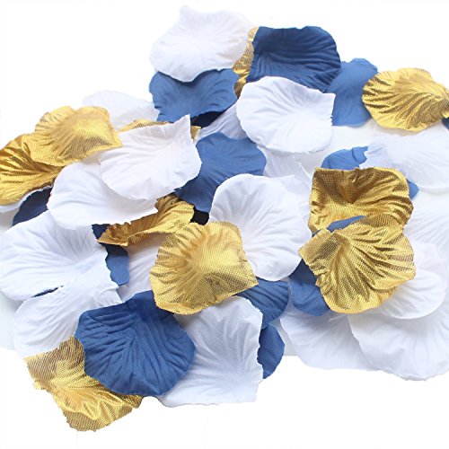 900 Pack Mixed Royal Blue Gold White Silk Wedding Flower Rose Party Centerpieces Wedding Confetti Table Scatters Christening Baby Boy Shower Decoration Favor