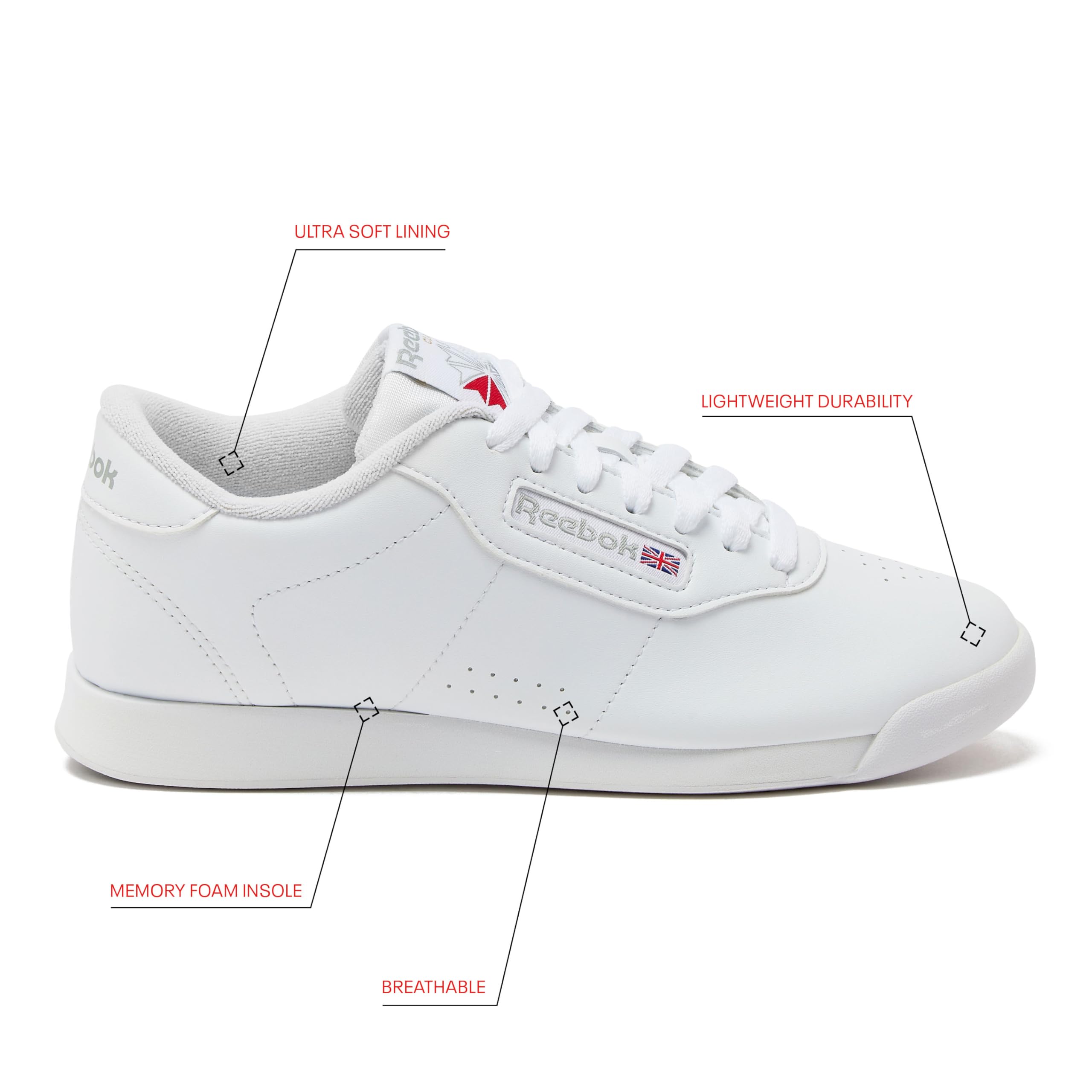 Reebok women's Princess Fashion Sneaker, White, 5.5 US