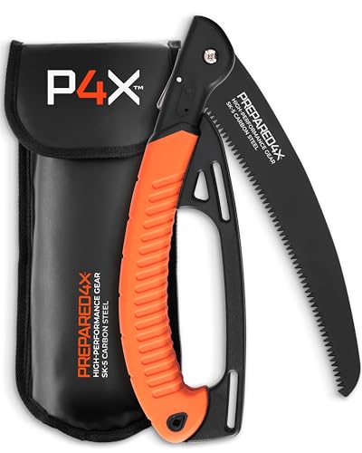 Portable Survival Folding Hand Saw - 11'' Steel Blade, Camping Saw, Heavy Duty & Lightweight w/Non-Slip Handle & Hand Guard - Compact Pocket-Sized Pruning Saw for Outdoor, Camp, Garden, Tree Pruning