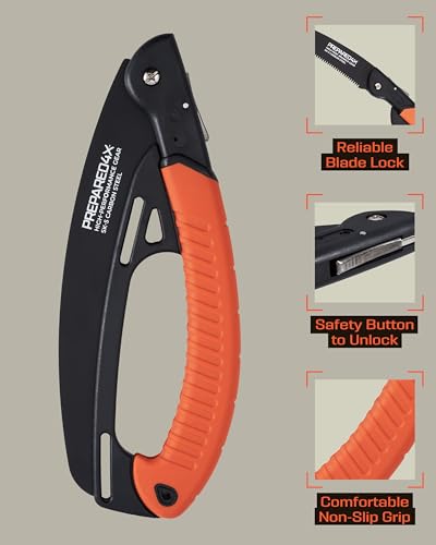 Portable Survival Folding Hand Saw - 11'' Steel Blade, Camping Saw, Heavy Duty & Lightweight w/Non-Slip Handle & Hand Guard - Compact Pocket-Sized Pruning Saw for Outdoor, Camp, Garden, Tree Pruning