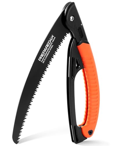 Portable Survival Folding Hand Saw - 11'' Steel Blade, Camping Saw, Heavy Duty & Lightweight w/Non-Slip Handle & Hand Guard - Compact Pocket-Sized Pruning Saw for Outdoor, Camp, Garden, Tree Pruning