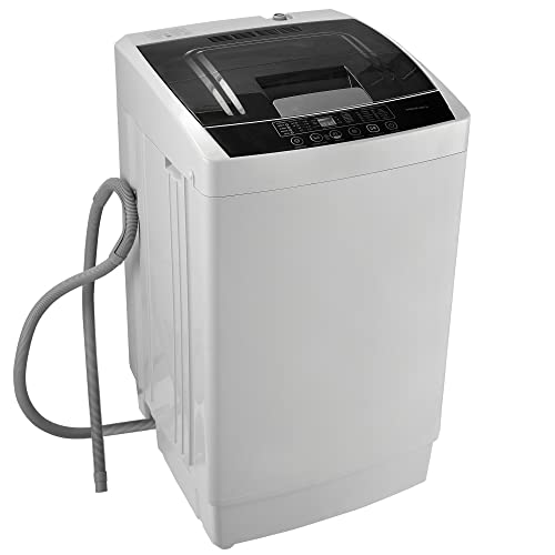 Voohek YC147 Top Loading Compact Fully Automatic Machine, 1.24 Cu.ft with LED Display 8 Water Levels 10 Wash Programs for Dorms, RVs, Camping