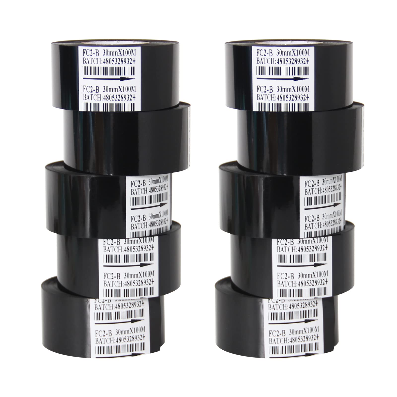 Chudeng 10 Rolls 30mm x 100m Black Thermal Transfer Ribbon Resin for Coder Printer Machine, Black Color Ribbon for Coding Machine