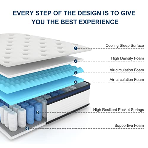 Molblly King Mattress,10 Inch Innerspring Mattress in a Box,Ultimate Motion Isolation Individually Wrapped Pocket Coils Mattress,Pressure Relief,Back Pain Relief, Cool King Bed, 10 Years Support