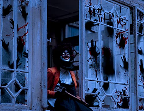 KD KIDPAR 8Pcs Halloween Window Door Decoration Covers Set, Includes 4Pcs 60x30” Window Clings&2Pcs 80x36” Door Posters with Scary Bloody Handprints&2 Fright Tape, Indoor and Outdoor Décor for Party
