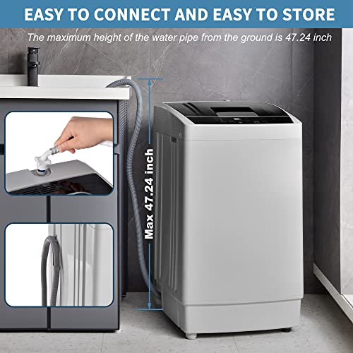 Voohek YC147 Top Loading Compact Fully Automatic Machine, 1.24 Cu.ft with LED Display 8 Water Levels 10 Wash Programs for Dorms, RVs, Camping