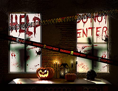 KD KIDPAR 8Pcs Halloween Window Door Decoration Covers Set, Includes 4Pcs 60x30” Window Clings&2Pcs 80x36” Door Posters with Scary Bloody Handprints&2 Fright Tape, Indoor and Outdoor Décor for Party