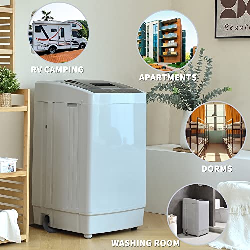 Voohek YC147 Top Loading Compact Fully Automatic Machine, 1.24 Cu.ft with LED Display 8 Water Levels 10 Wash Programs for Dorms, RVs, Camping