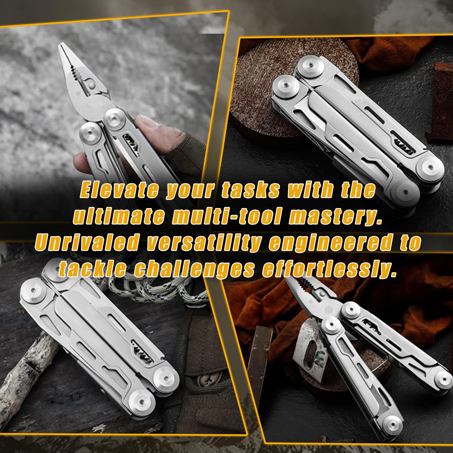 TLONER, ARES Series 15-P Pocket Size Multitool with Premium Stainless Steel Pliers, Short Dagger, Black Luxury Gift Box