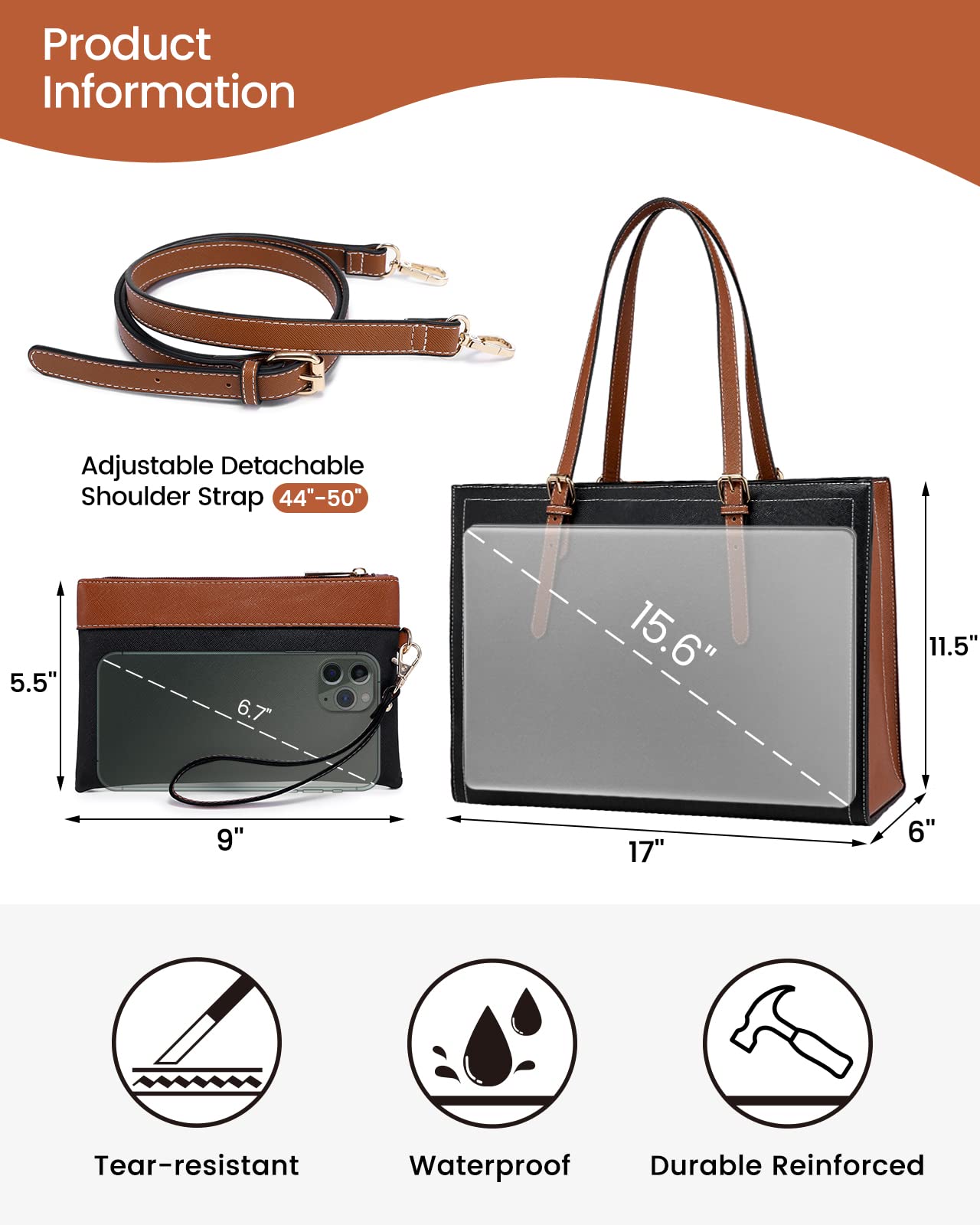 LOVEVOOK Laptop Tote Bag for Women, 15.6 inch Computer Tote Work Bag Purse, Large Waterproof Leather Professional Briefcase for Office, Work Travel