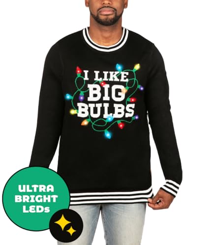 Tipsy Elves Light Up Ugly Christmas Sweater with LED Lights for Men I Like Big Bulbs Red Holiday Pullover with String of Lights Size Medium