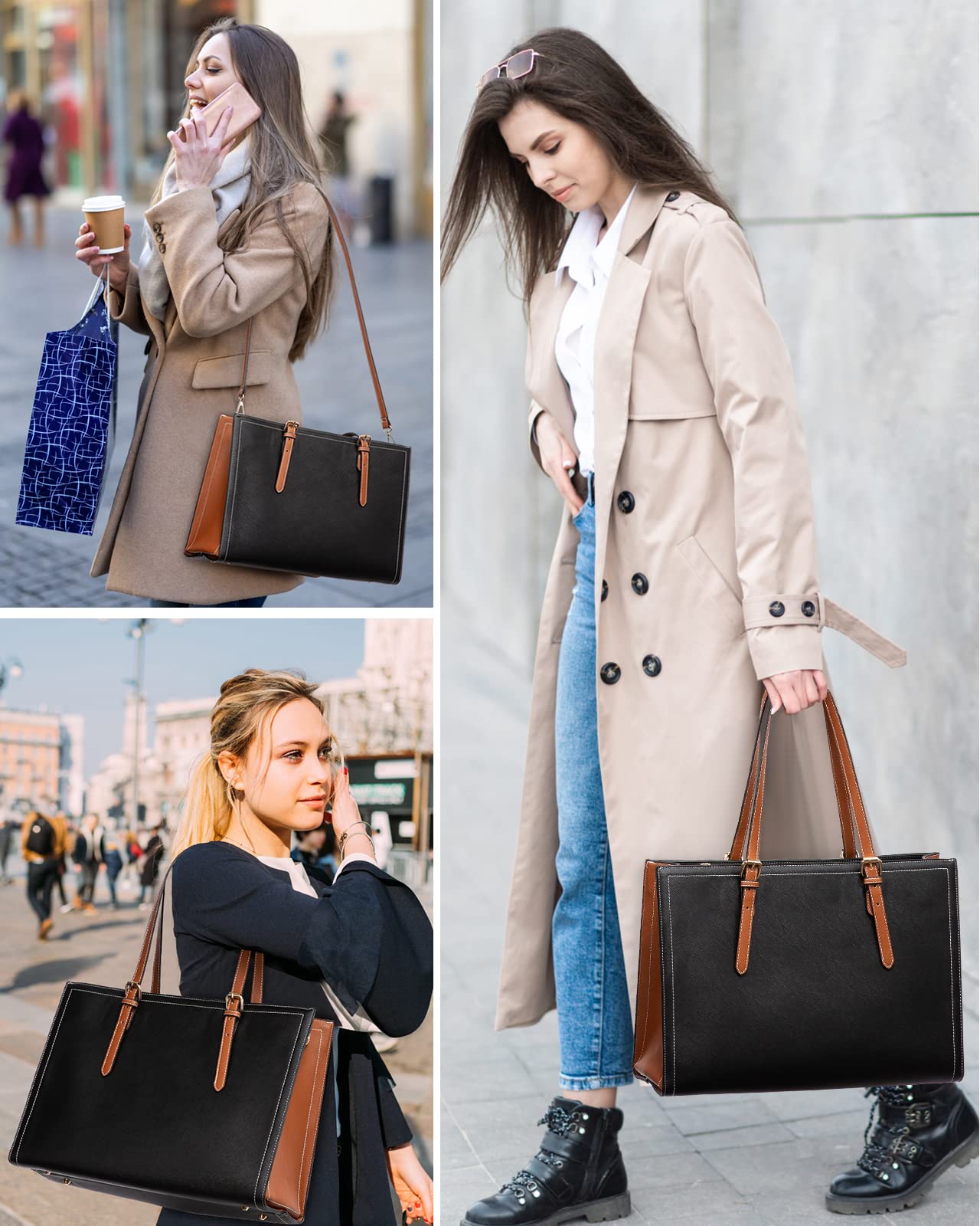 LOVEVOOK Laptop Tote Bag for Women, 15.6 inch Computer Tote Work Bag Purse, Large Waterproof Leather Professional Briefcase for Office, Work Travel