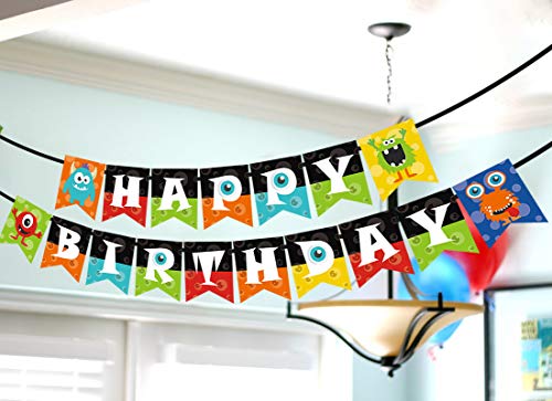 Kreatwow Monster Happy Birthday Banner Monster Bash Party Supplies