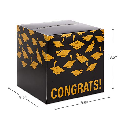 Hallmark 8" Graduation Card Box (Gold and Black, "Congrats!") Foldable Cardboard Box for Grad Parties and Open Houses