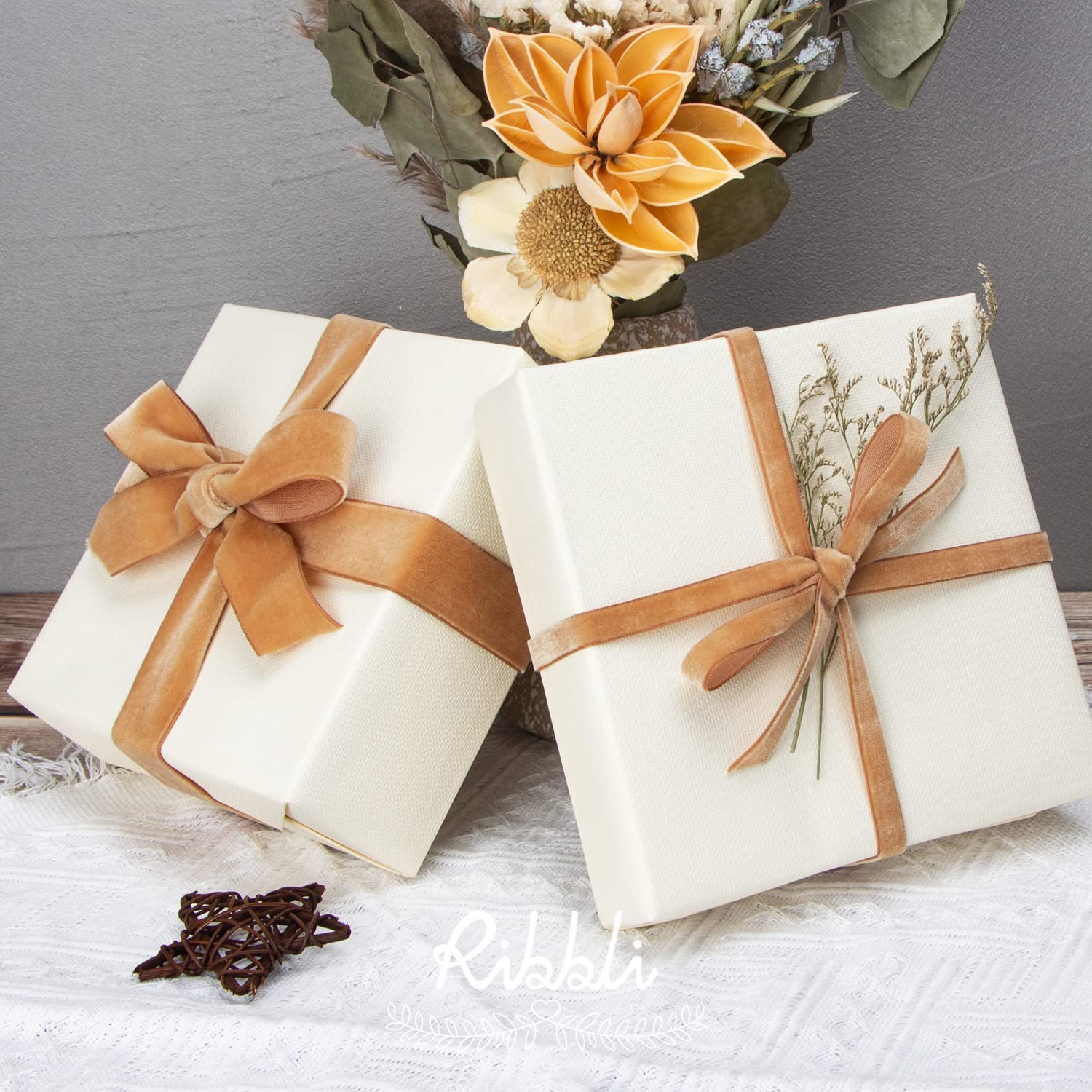 Ribbli Polyester Khaki Velvet Ribbon,3/8 Inches Continuous10-Yard Spool,Christmas Ribbon for Gift Wrapping,Floral Bouquets, Home Decor