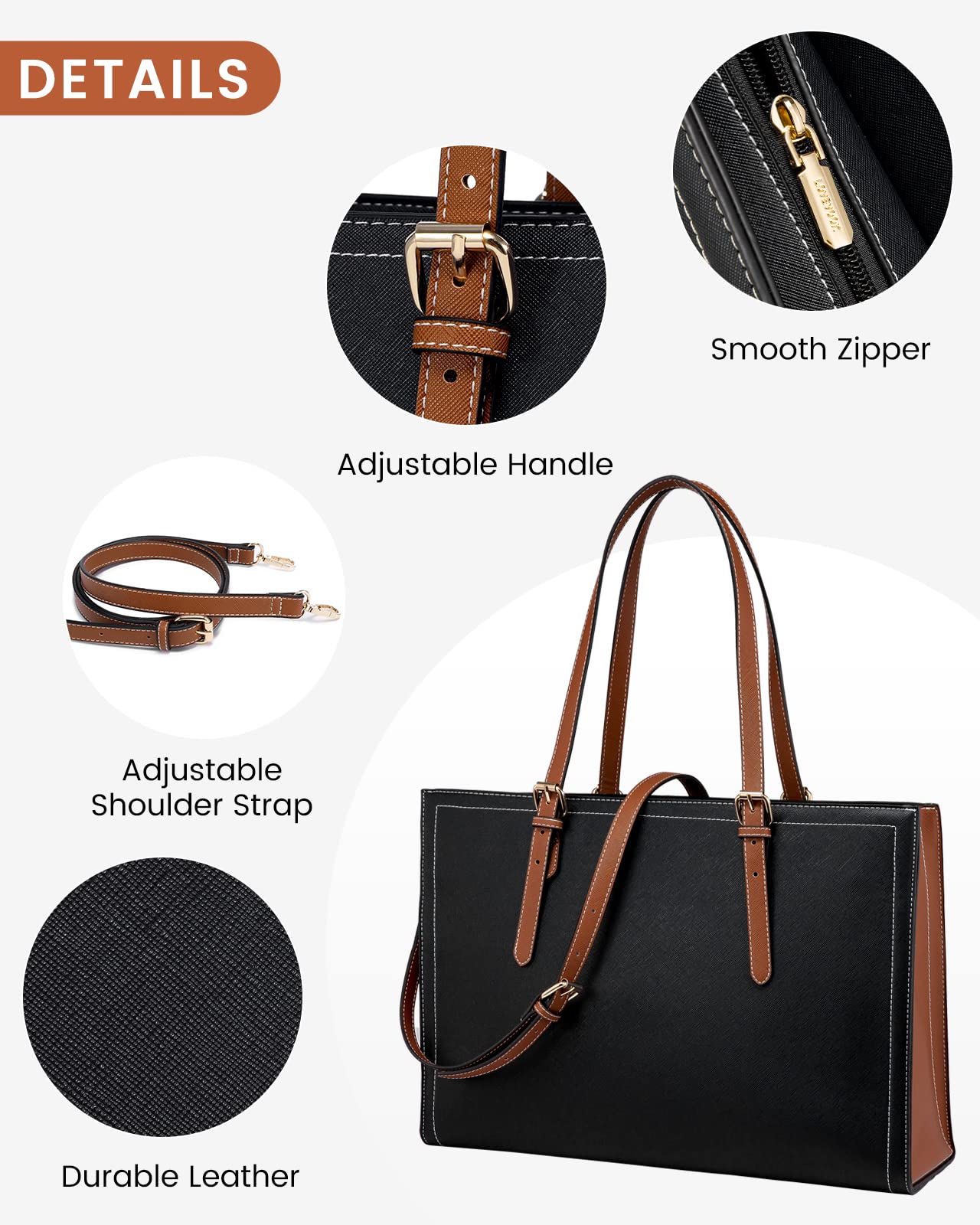 LOVEVOOK Laptop Tote Bag for Women, 15.6 inch Computer Tote Work Bag Purse, Large Waterproof Leather Professional Briefcase for Office, Work Travel