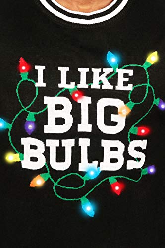 Tipsy Elves Light Up Ugly Christmas Sweater with LED Lights for Men I Like Big Bulbs Red Holiday Pullover with String of Lights Size Medium