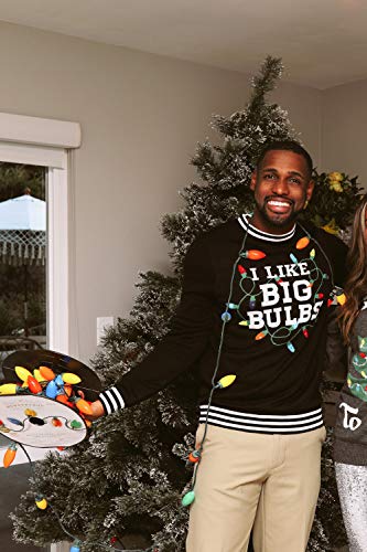 Tipsy Elves Light Up Ugly Christmas Sweater with LED Lights for Men I Like Big Bulbs Red Holiday Pullover with String of Lights Size Medium