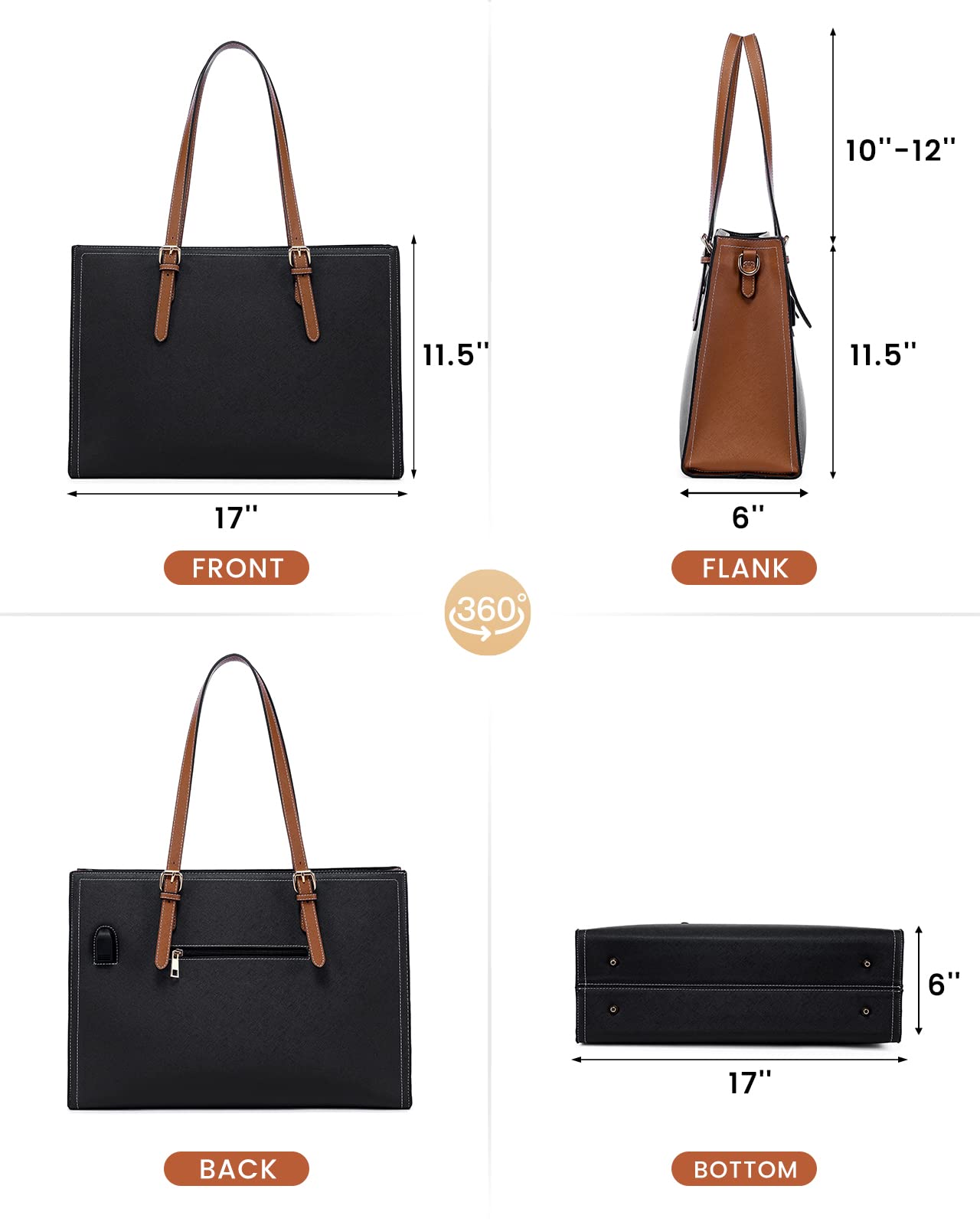 LOVEVOOK Laptop Tote Bag for Women, 15.6 inch Computer Tote Work Bag Purse, Large Waterproof Leather Professional Briefcase for Office, Work Travel