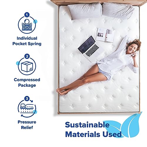Olee Sleep King Mattress, 10 Inch Plush Cloud Hybrid Mattress, Gel Infused Memory Foam, Pocket Spring for Support and Pressure Relief, CertiPUR-US Certified, Bed-in-a-Box, Soft, King Size