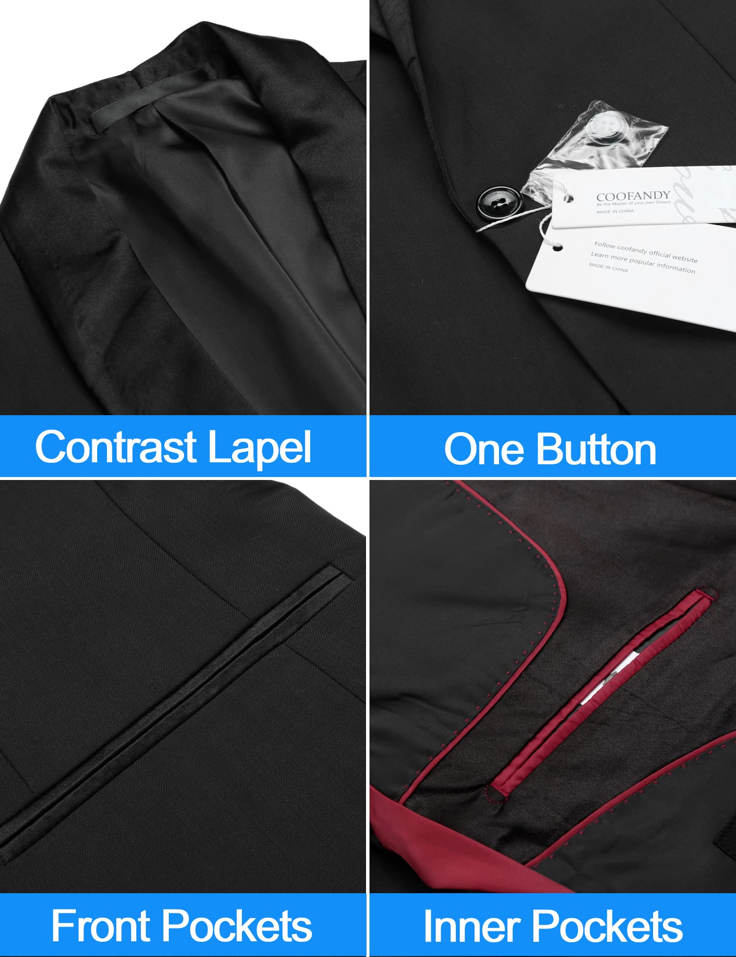 COOFANDY Men's Tuxedo Jacket Wedding Blazer One Button Dress Suit for Dinner Prom Party Black
