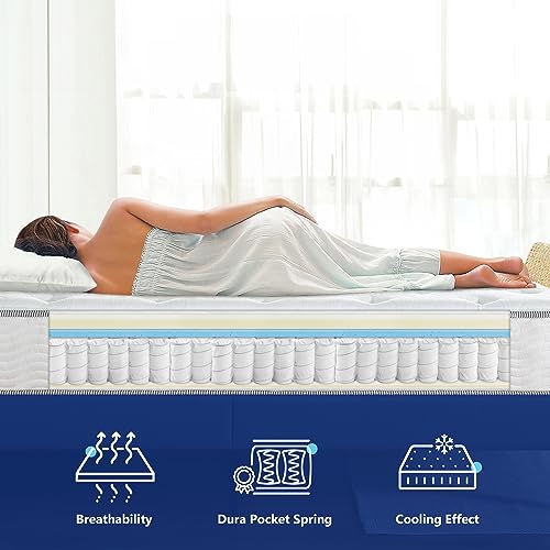 Olee Sleep King Mattress, 10 Inch Plush Cloud Hybrid Mattress, Gel Infused Memory Foam, Pocket Spring for Support and Pressure Relief, CertiPUR-US Certified, Bed-in-a-Box, Soft, King Size