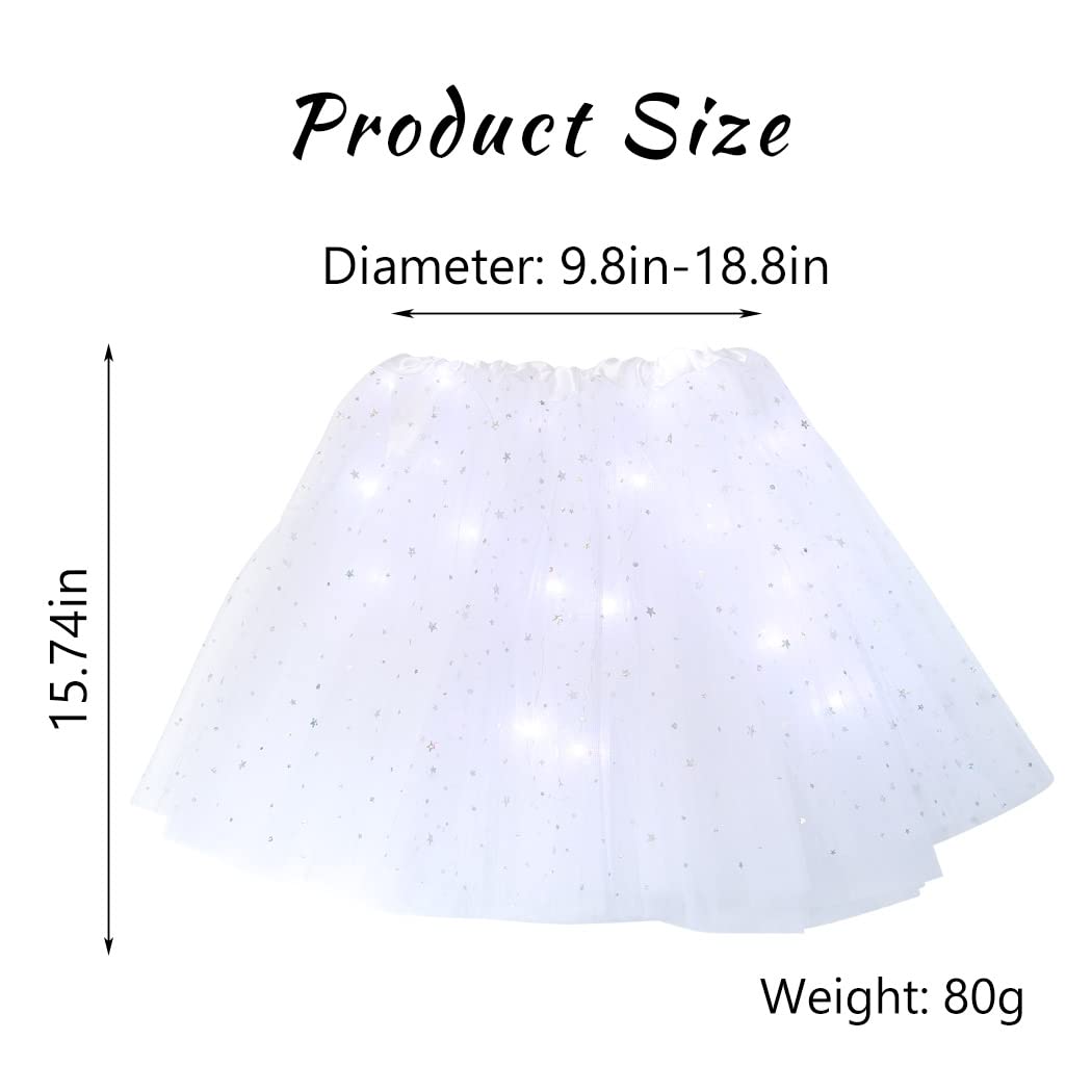 DRESBE Women's LED Skirt Light Up Star Tutus Glow Tulle Dance Skirts Party Rave Festival Halloween Clothes (White - White Light)