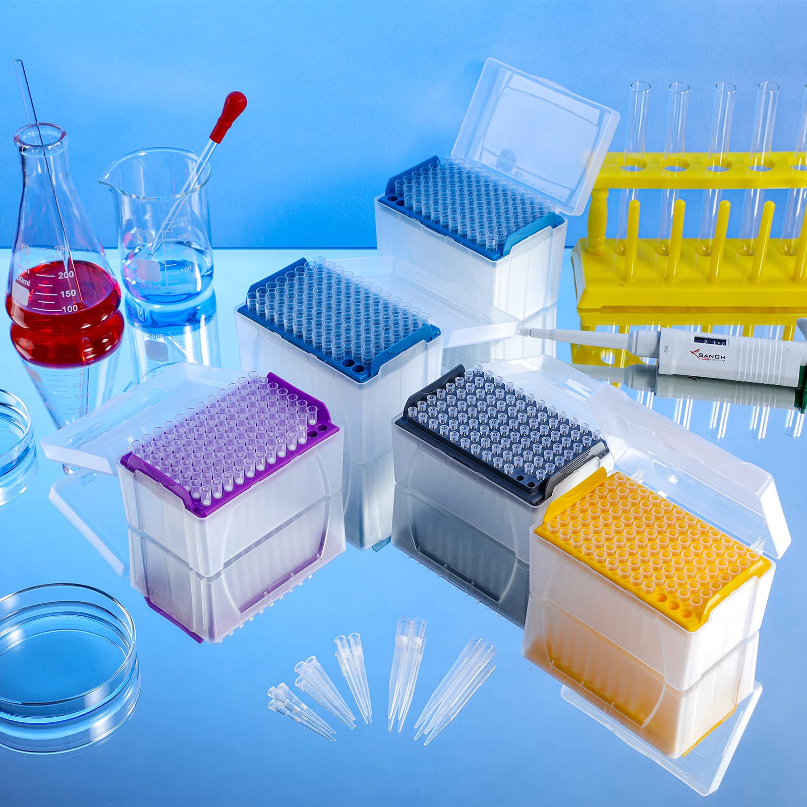 1000µL Pipette Tips - Universal Filtering Pipette Tips-Racked(Box),RNase/DNase Free & Pyrogen Safe,Clear,96 Tips/Rack Pk x 10 Racks (960 Tips)