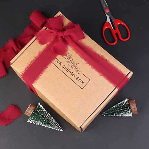 Furnizone Chiffon Silk Ribbon for Gift Wrapping, Pink Red Ribbon for Wedding Invitation Bouquet, 3 Rolls 1.5" Wide x 7 Yd Gift Wrapping Ribbon, with 10Pcs Wax Seal Stickers