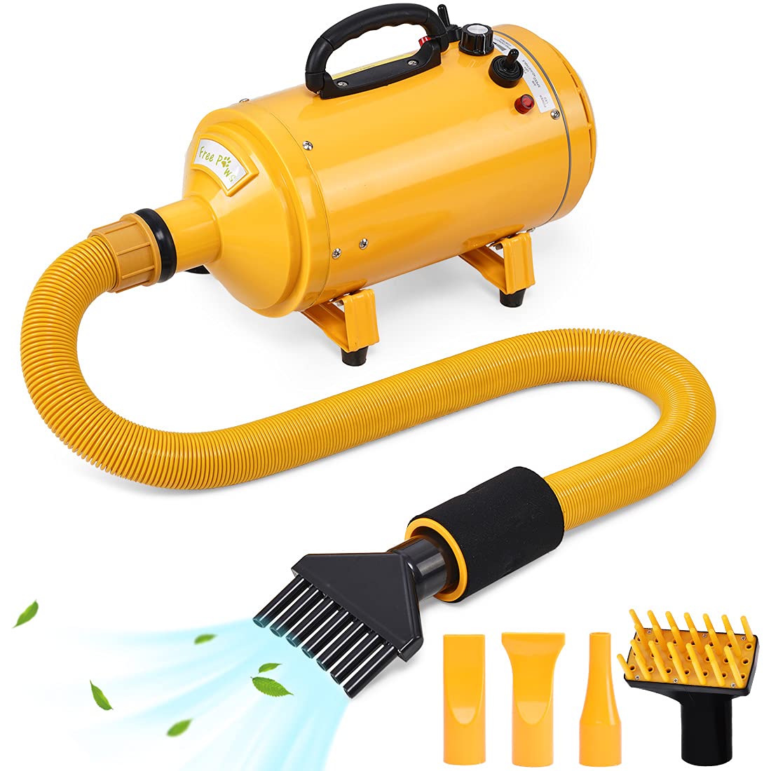 Free Paws Pet Dryer for Dog Cat Hair Blower, Portable Grooming Professional 4HP Forced Air Dryer for Dogs with Heating, for Large Small Pets Dogs Cats, Variable Speed (Yellow)