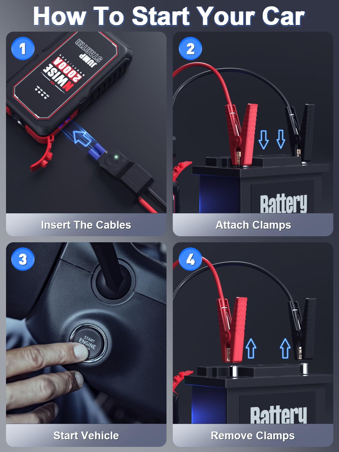 Jumper Starter Clamps Intelligent Automotive Emergency Booster Clamp Cables Replacement Alligator Clamp for 12V Portable Car Jump Starter (Clamp001)