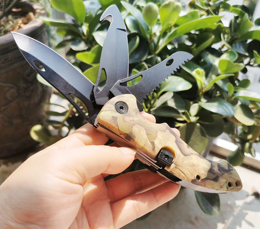 Multifunctional Folding kinfe With hook knife and serrated blade Saw Wire Cutter Multi Tool Sheath Survival knife Utility EDC Tactical Camping Fishing Hiking EDC tool Excellent Gift
