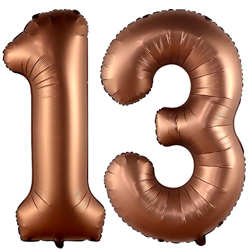 KatchOn, Coffee Brown 13 Balloon Numbers - 40 Inch | Giant, Number 13 Balloons for 13th Birthday Decorations for Girls | 13th Birthday Decorations for Boys | Official Teenager Birthday Decorations