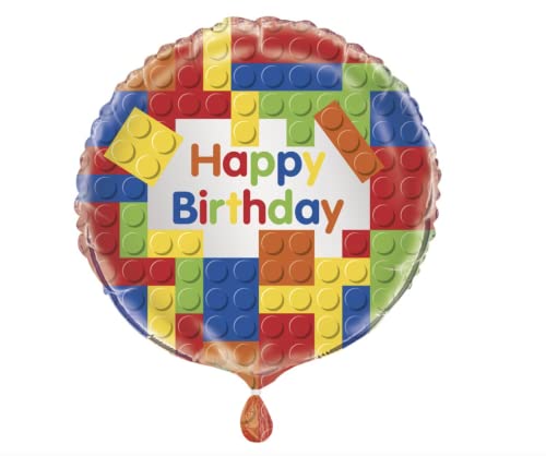 Unique Building Block Birthday Foil Balloon, 18", Multicolor