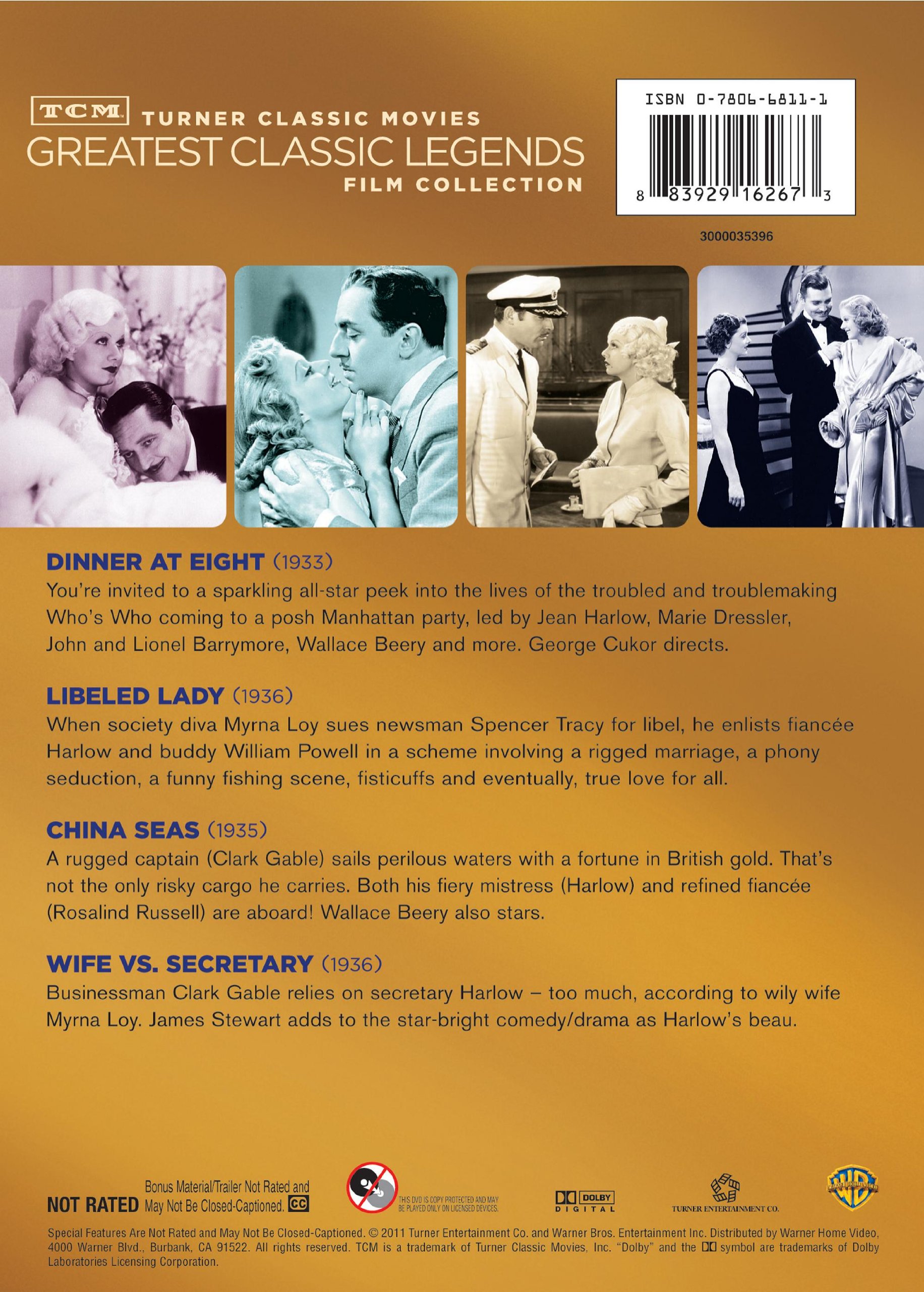 TCM Greatest Classic Film Collection: Legends - Jean Harlow (Dinner at Eight / Libeled Lady / China Seas / Wife vs. Secretary)